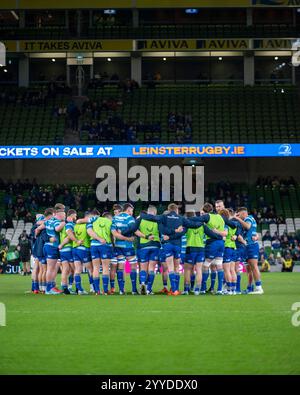 Leinster Rugby team in a huddle during the Investec Rugby Champions Cup ...