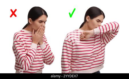 Cough etiquette, cover mouth with elbow to prevent disease spreading ...