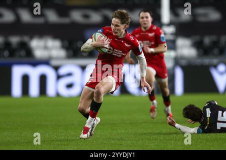 Ellis Mee of Wales makes a break past James Lowe of Ireland. .Guinness Six Nations championship ...