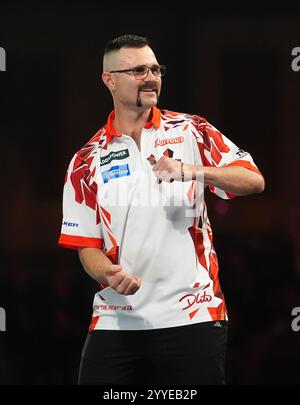 Connor Scutt in action during his match against Daryl Gurney at the WV ...