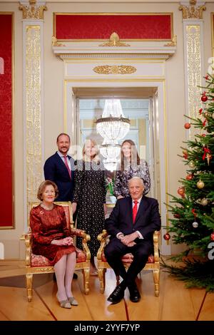 Oslo 20241219. King Harald and Queen Sonja together with Crown Prince ...