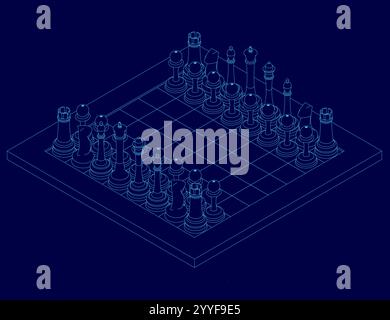 Set of wireframe chess isometric figures. Vector illustration Stock ...