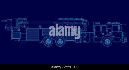Fire engine truck isometric side front view. Firetruck car with alarm ...