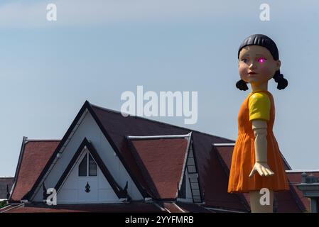 A 12 meter-tall statue of Young-hee (L), the iconic doll and a 12 meter ...