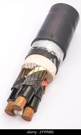 industrial copper cable, Cross section of high-voltage cable, polymer ...