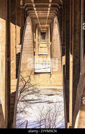 Tunnel with concrete walls in old abandoned Soviet bunker Stock Photo ...