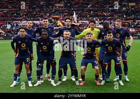 A.S. Roma players are posing for a team photo during the 26th day of ...