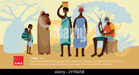 SDG 1 - No Poverty vector peolple portraits Illustration. Africa ...