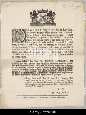 Die van den geregte der stadt Leyden, in ervaringe gekomen sijnde, dat ...