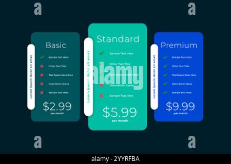 web plans and pricing comparison boxes template Stock Vector Image & Art - Alamy