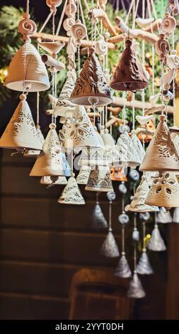 Handcrafted Ceramic Bells Hanging as Festive Decorations Stock Photo ...