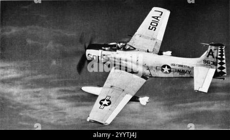 Douglas AD-6 Skyraider of VA-85 lands aboard USS Forrestal (CVA-59), in ...