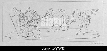 Drawing of a frescoed pinake of pygmies fighting with cranes from the ...