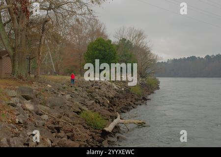 Wide view north of J. Strom Thurmond Lake Dam on the Savannah River ...