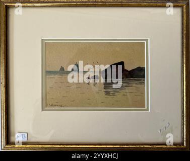Edward Harvey - watercolor beach scene, 3 by 7 inches, signed lower ...