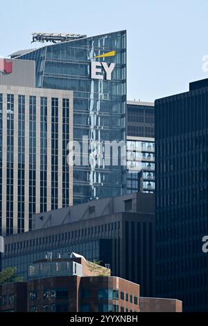Close-up of sign for Ernst & Young (EY) on office building in Atlanta ...