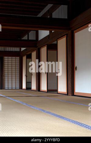 Traditional interior of Shitennoji Temple Kyakuden with shoji and ...