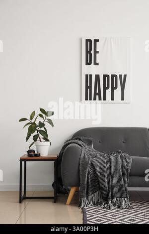 Stylish living room interior and Yin Yang symbol. Feng Shui philosophy ...