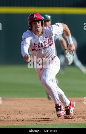 March 9, 2025: Ryder Helfrick (27) of Arkansas waits in the batters box ...