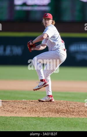 March 9, 2025: Aiden Jimenez (16) Razorback pitcher prepares to release ...