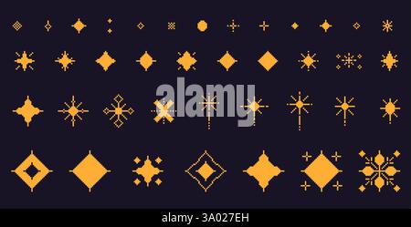 Pixel sparkle set. Shiny stars pixel art icon set. 8-bit stars. Pixelated stars. Sparkling stars ...