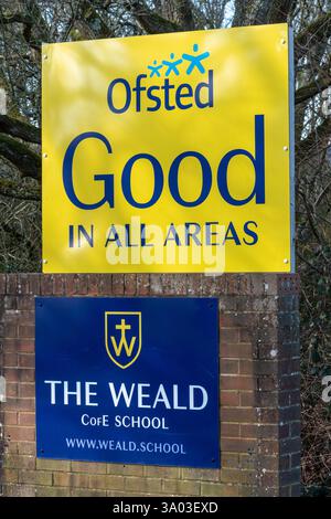 Ofsted Good in all Areas, sign outside school in Surrey, England, UK ...