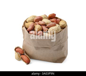Fresh peanuts in paper bag isolated on white, top view Stock Photo - Alamy