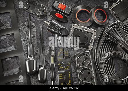 Concept of electrician tools, space for text Stock Photo - Alamy