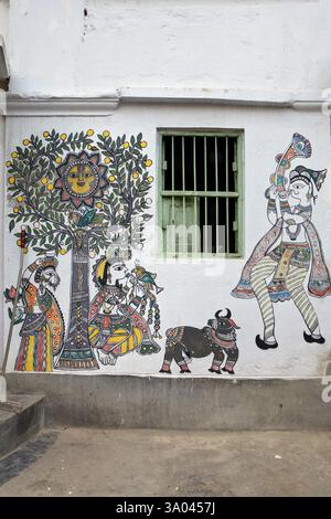 Painting on wall Madhubani Bihar India Asia Stock Photo - Alamy