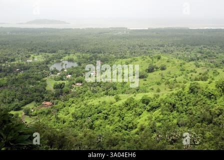Karla fort ; monsoon landscape , Chaul taluka ; Alibaug district ...