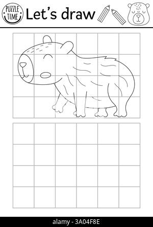 Capybara black and white drawing, writing, tracing and coloring page ...