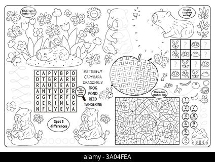 Vector capybara placemat for children. Capibara printable activity mat ...