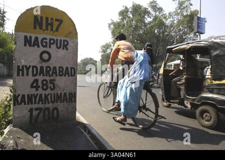 Milestone showing zero mile on the national highway 7 which is the ...