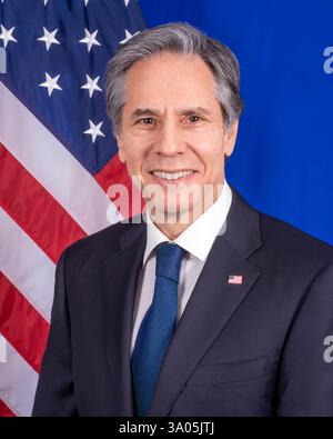 United States Secretary of State Antony Blinken stands during the first ...