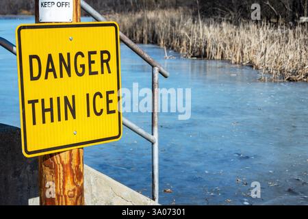 Ice conditions quickly degrade under warm spring sunshine Stock Photo ...