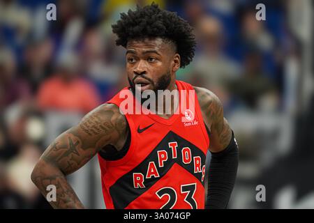 Toronto Raptors guard Jamal Shead (23) plays a pass around the Indiana ...