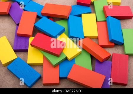 Wooden blocks of various color randomly scattered Stock Photo - Alamy