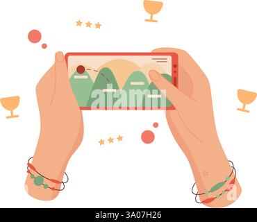 Hands holding a cell phone with photo icon green Stock Vector Image ...