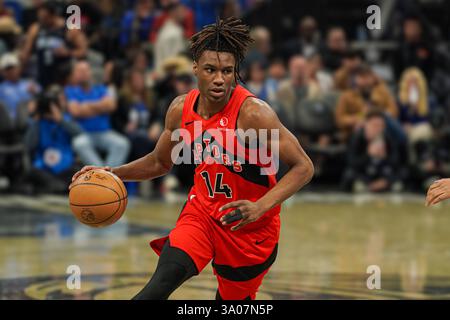 Toronto Raptors guard Ja'Kobe Walter (14) dunks against the Toronto Raptors during the first ...
