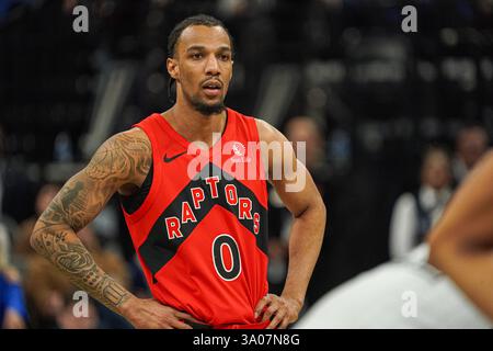 Toronto Raptors guard A.J. Lawson (0) dunks the ball during the second half of an NBA basketball ...