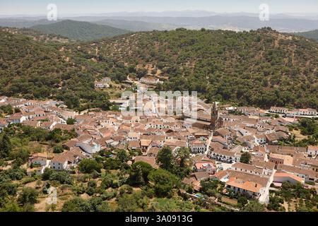 Traditional andalusian village of Alajar from Arias Montano viewpoint ...