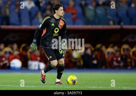 Roma's Belgian goalkeeper Mile Svilar controls the ball during the ...