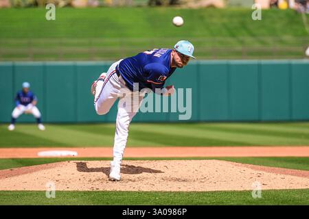 Texas Rangers pitcher Luke Jackson throws a pitch to the Toronto Blue ...