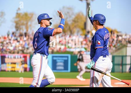 Texas Rangers' Joc Pederson celebrates his two-run home run in the ...