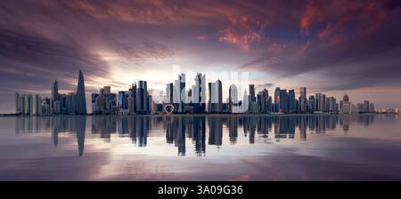 Beautiful Burj Al Mana west bay Doha Skyline sunset sunrise Stock Photo ...