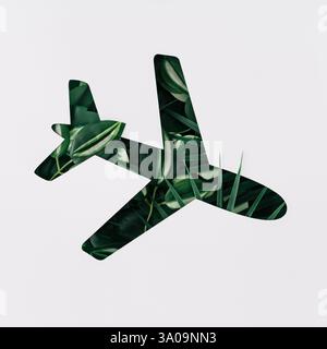 White plane, airplane on trendy coral color background with copy space ...