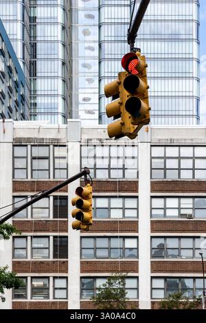 Traffic light with Soho buildings in New York in background Stock Photo ...