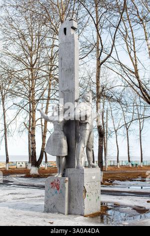 a monument with worker, cosmonaut and Collective Farm Girl of the ...