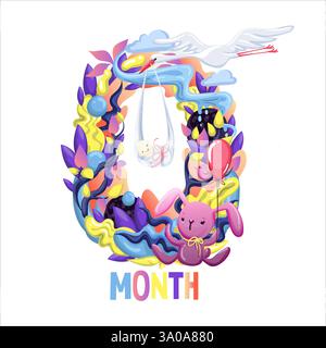 Cute months sticker with animals for baby. Baby Shower party, month ...