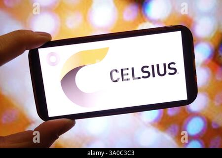 In this photo illustration, the Celsius Holdings (Energy Drinks) logo ...
